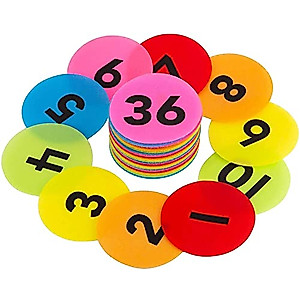 AIEX 36 Pack Carpet Spot Markers Nylon Carpet Markers Circles Marker Dots with Numbers 1 to 36 for Kindergarten Preschool Kids and Teachers (6 Colors)
