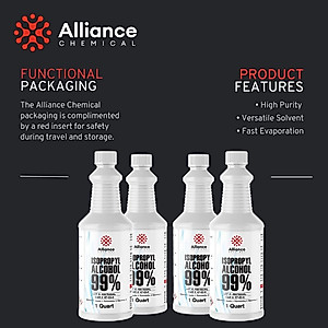 Isopropyl Alcohol 99% - 1 Gallon (4 x 32 FL Oz Bottles) - High-Purity Concentrated Rubbing Alcohol for Effective Cleaning - Quick-Drying, Domestically Sourced IPA