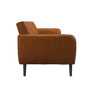 Novogratz Brittany Futon Sofa Bed and Couch Sleeper, Camel Faux Leather