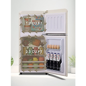 KRIB BLING Retro Fridge With Freezer,3.5 Cu. Ft Refrigerator With 2 Doors,7- Level Adjustable Thermostat, Removable Glass Shelves For Bedroom, Office, Kitchen, Apartment, Dorm, Cream