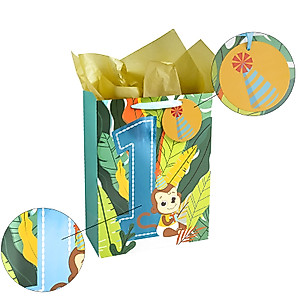 MAYPLUSS 13" Large Gift Bag for One Birthday with Birthday Card and Tissue Paper