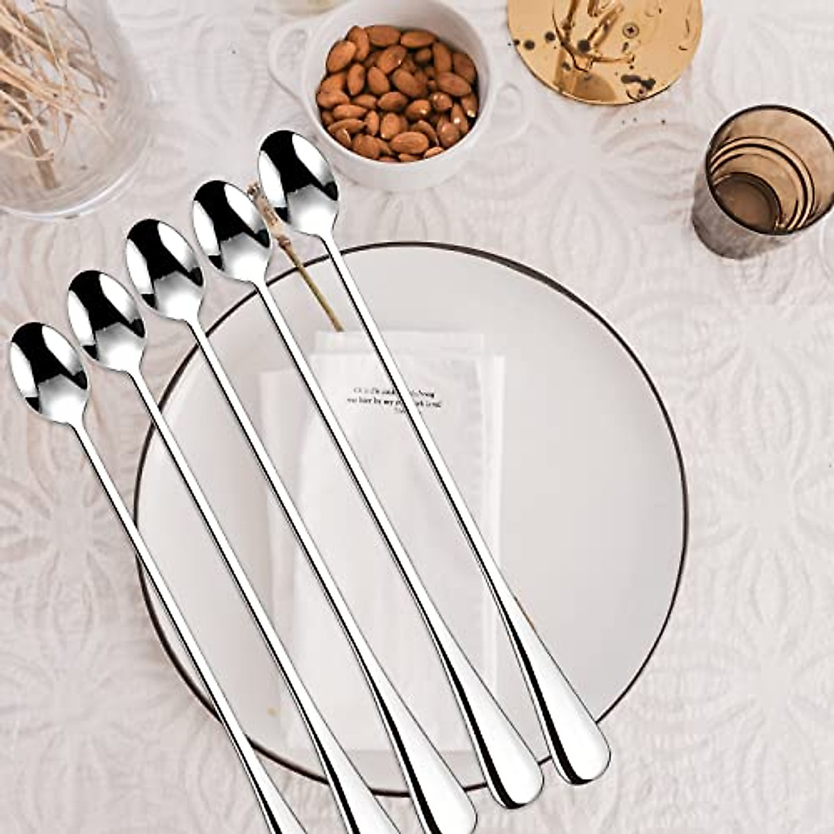 Bonasen 9.4-Inch Long Handle Spoon,Ice Tea Spoons,Stirring Spoons,Coffee Spoon, Stainless Steel Cocktail Spoon,Coffee Bar Accessories Set of 6
