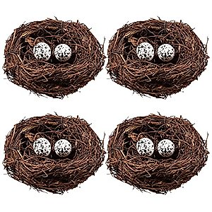 Asekonc 4PCS Easter Birds Nest Decorating, Rattan Nest for Crafts Home Party Decor Party, Wedding Patio Garden Succulent Planter Moss Landscape DIY Terrarium(5.9Inch)