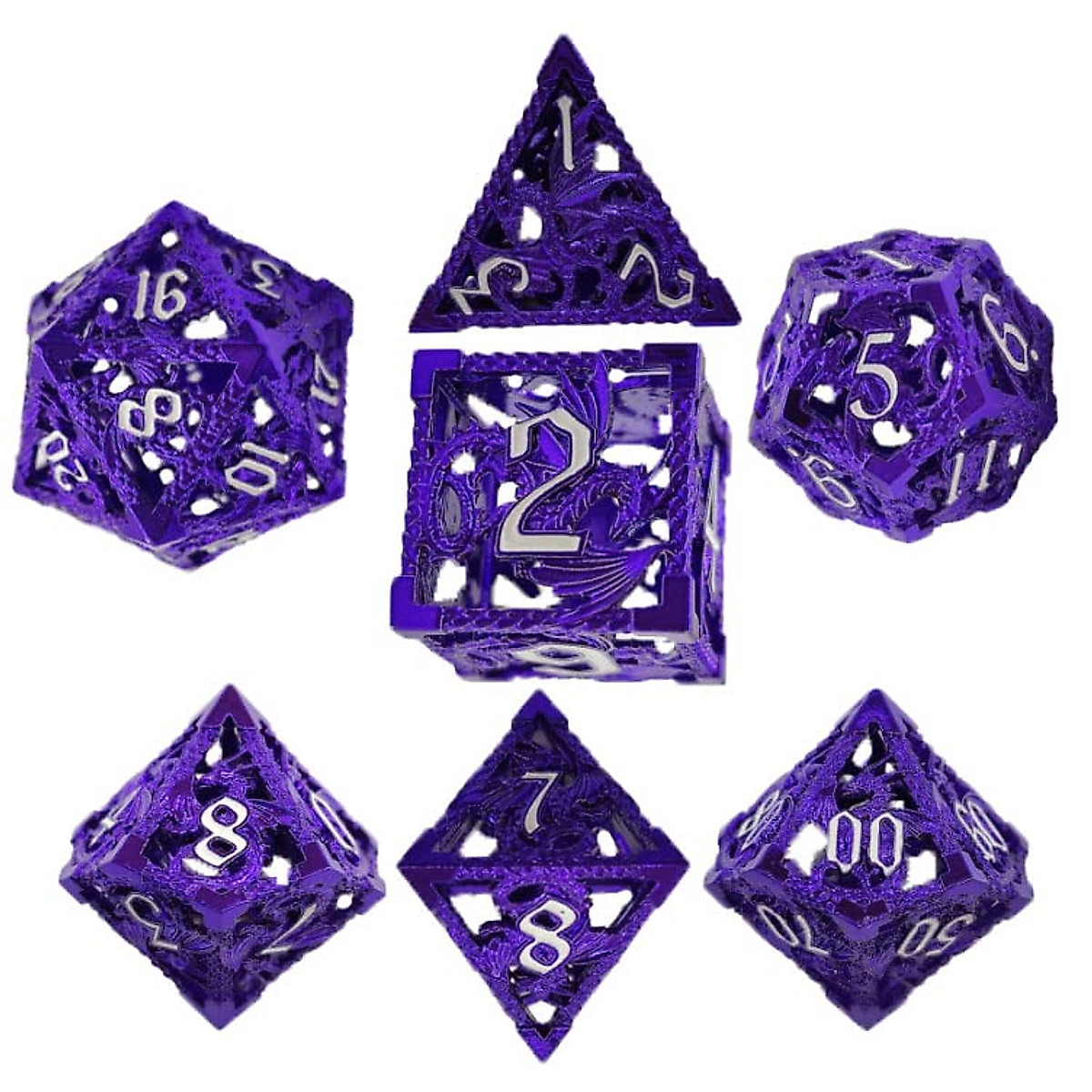 Hollow Metal DND Dice Set/Dungeons and Dragons Accessories/D and D Dice Starter Kit/Role Playing Game Dice/Dragon Dice Game Set D&D /D4 D8 D10 D12 D20 (Purple)