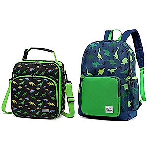 VASCHY Cute Dinosaur Backpack and Large Insulated Lunch Bag Bundle