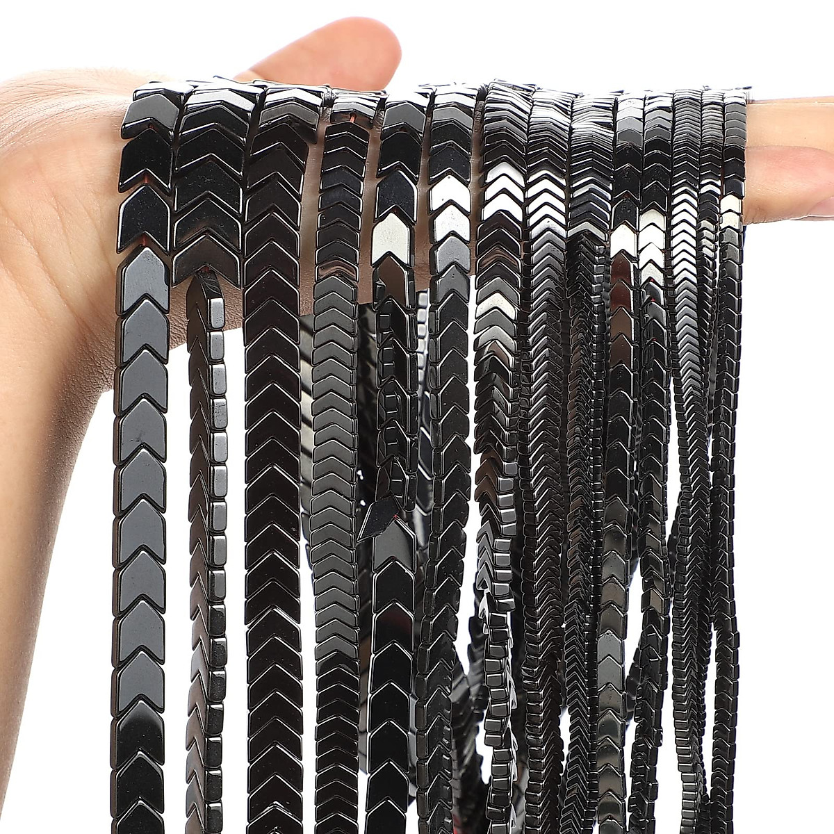 NHBT YU Black Hematite Beads V-Shaped Natural Stone Beads Round Loose Beads for Jewelry Making DIY Bracelet Accessories T87 (Color : H8486, Item Diameter : 3x1mm About 305 pcs)