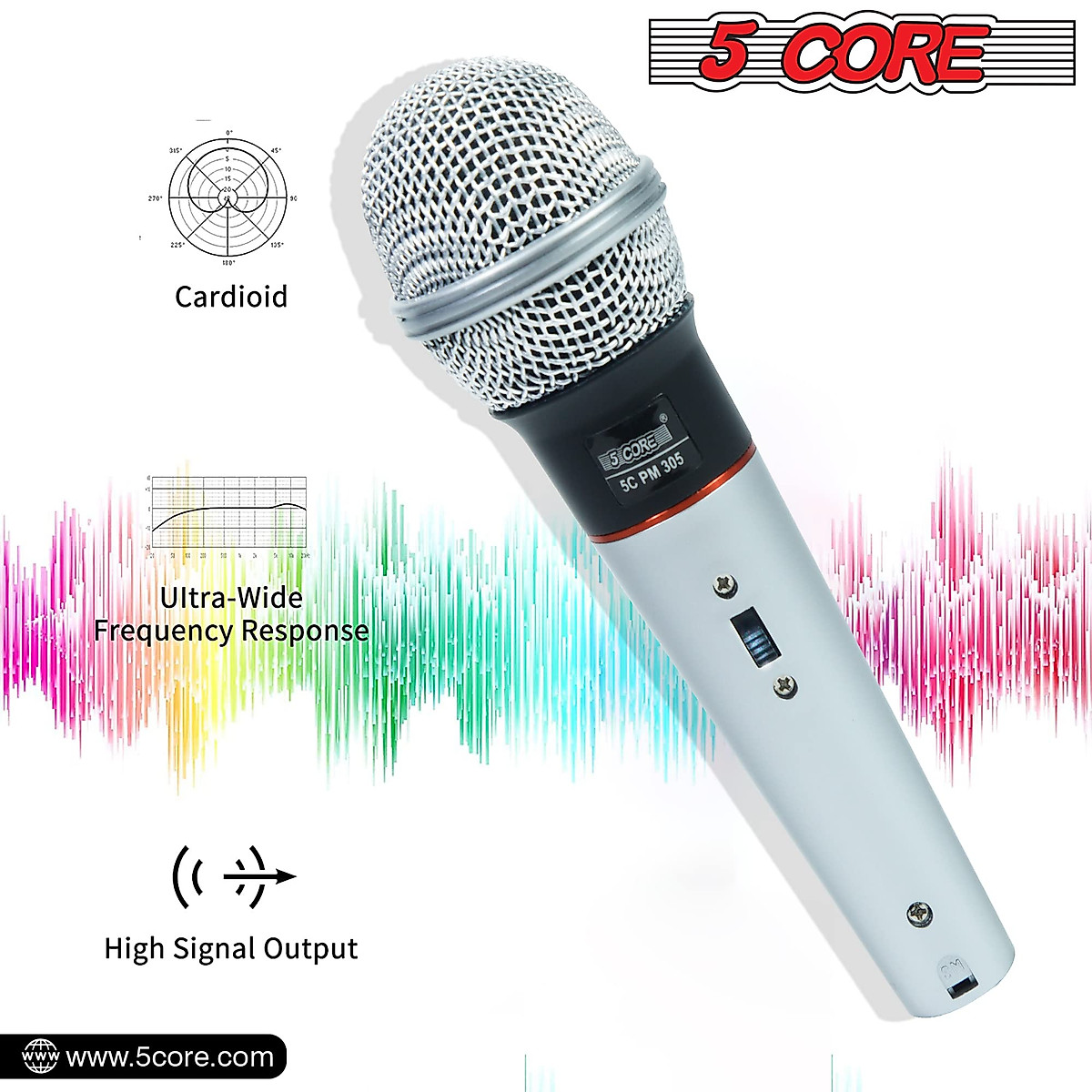 5 CORE Karaoke Microphone Dynamic Vocal Handheld Mic Pair Cardioid Unidirectional Microfono w On and Off Switch Includes XLR Audio Cable for Singing, Public Speaking & Parties PM 305 2PCS