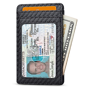 Buffway Mens Slim Wallet, Minimalist Thin Front Pocket Leather Credit Card Holder with RFID Blocking for Work Travel - Atlanta Black