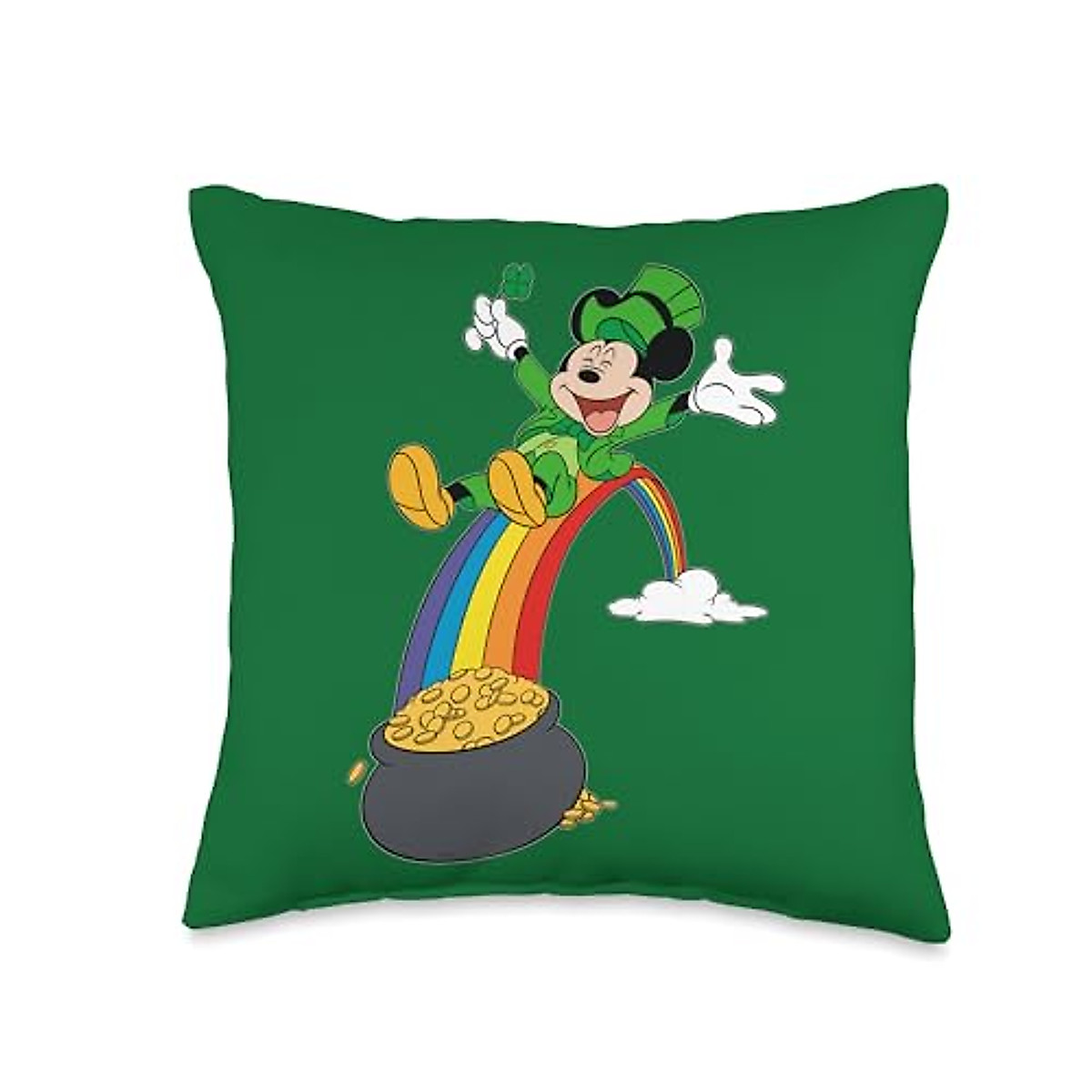 Disney Mickey Mouse Rainbow Green St. Patrick’s Day Throw Pillow, 16x16, Multicolor