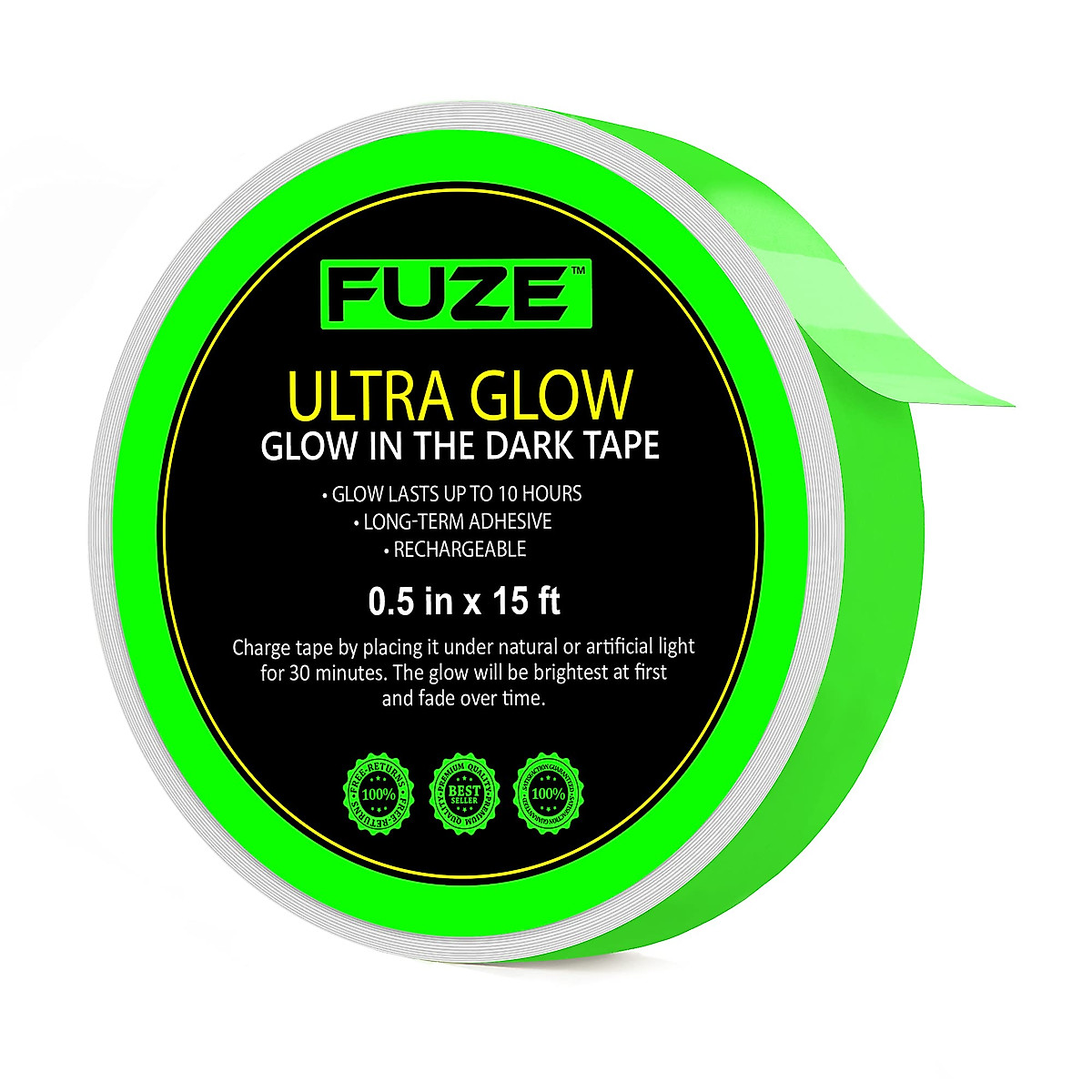 Lockport Glow in The Dark Tape - 15 Ft x 0.5 Inch - Bright, Rechargeable, & Long-Lasting Fluorescent Tape - Luminous Tape for Outdoor Sports, Night Decorations, and Home Marking