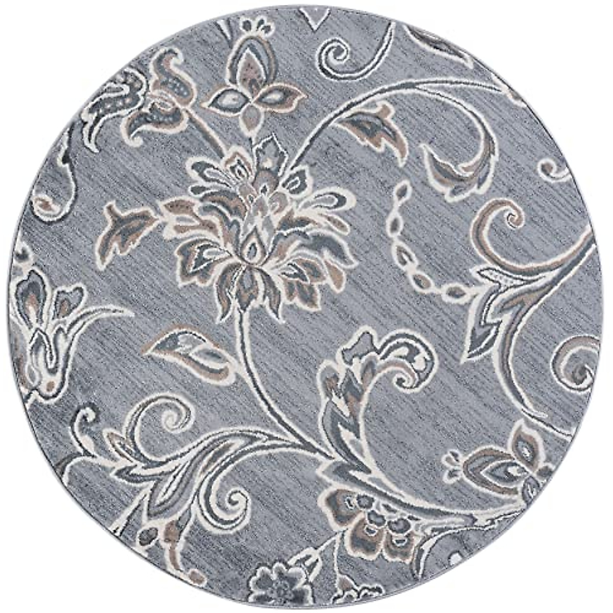Garland Transitional Floral Gray Round Area Rug, 5' Round