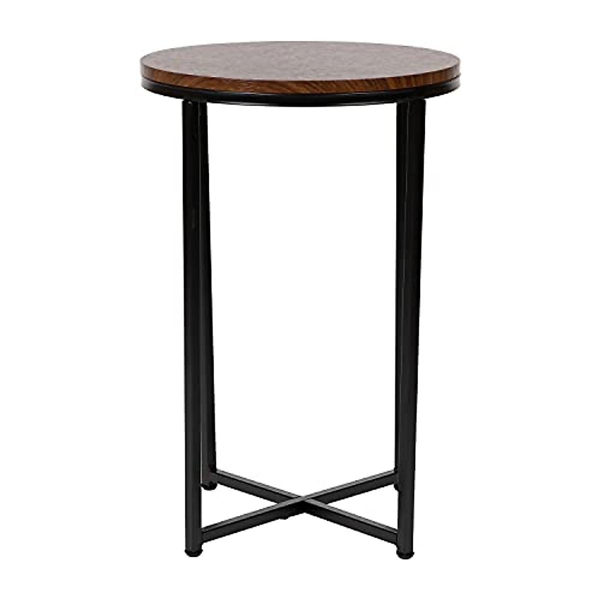 Taylor + Logan Brennan End Table - Engineered Wood Walnut Side Table with Matte Black Cross Brace Frame - 15.75" Round Side Table