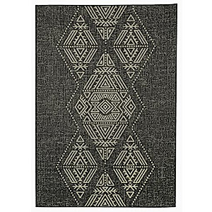 FH Home Flat Woven Outdoor Rug - Waterproof, Easy to Clean, Stain Resistant - Premium Polypropylene Yarn - Boho Moroccan - Porch, Balcony, Laundry Room - Ariana - Charcoal - 2ft 7in x 4ft 11in