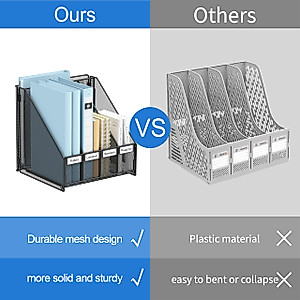 OUTWOLF Magazine File Holder with 4 Vertical File Sorters, Desk File Organizer Book Binder Holder Rack, Black
