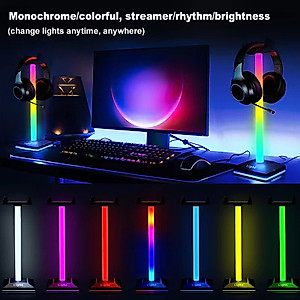 MOCIUN RGB Gaming Headphone Stand, Headset Gaming Headset Stand with Usb2.0 Hub and 3.5mm Port Audio T-ouch Control Led Strip Lamp Backlight Computer Desktop Display Holder USB Port (A)