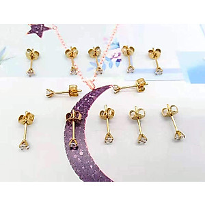 14K Gold Plating Tiny 3MM CZ Stud Earrings Micro 20G Cartilage Piercing Ear Studs Mini Cubic Zirconia Post Earrings for Women&Men…