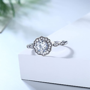 ZELORES 925 Sterling Silver Engagement Rings For Women 1 CT-2 CT 5A Cubic Zirconia Wedding Rings Round Solitaire Halo Promise Rings For Her Lotus Ring Size 5-9(7)