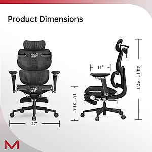 Motostuhl D2 Pro High Back Ergonomic Home Office Chair with DTS Self-Adaptive Lumbar Support, Multi-Adjustable Armrest, Wire Controlled Design, Footrest, 4D Headrest Mesh Office Computer Chair (Black)