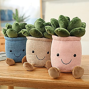 WUZHOU Tulip Plush Toy, 13.7" Flower Pot Stuffed Plushie Pillow Decoration, Soft Fluffy Toy Succulent Plants Friend Throw Pillow, Multicolor (Pink-Succulent)