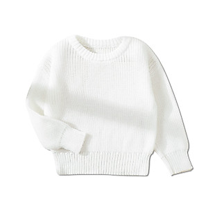 PATPAT Baby Girls Boys Todder Solid Long Sleeve White Sweaters Fall Winter Clothes for Girls Boys 3 Years