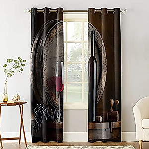 Vintage Red White Wine Glasses Grape Curtains for Bedroom, French Gourmet Tasting