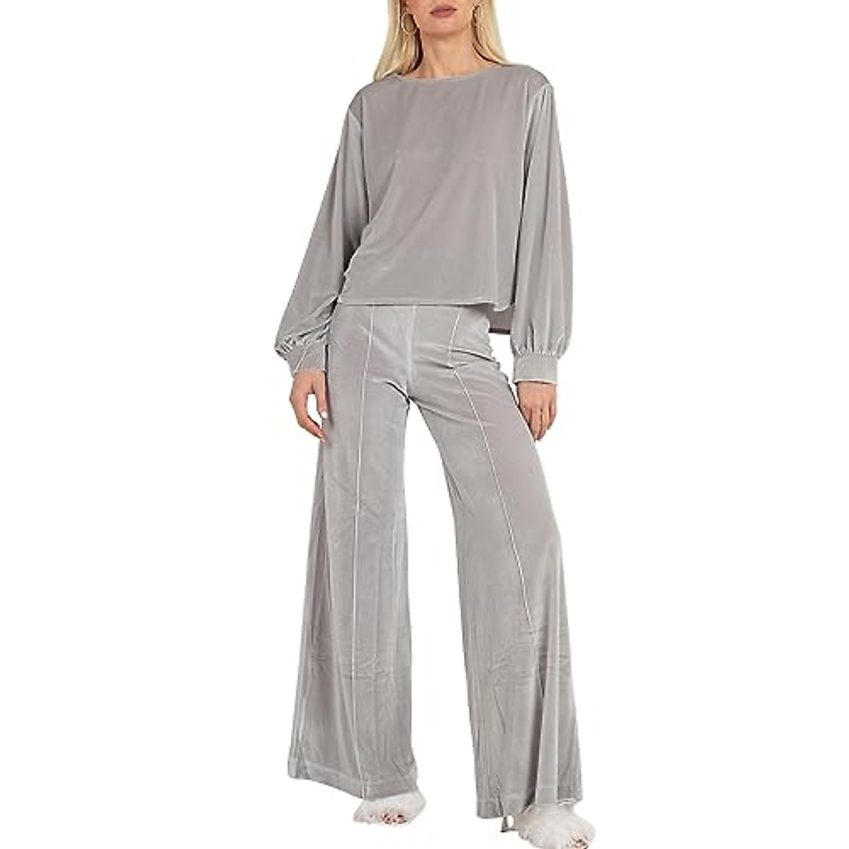 Pink Queen Sweatsuits For Women Set 2 Piece Outfits Pullover Crop Top Loose Long Pants Pajamas Sets Light Grey XL