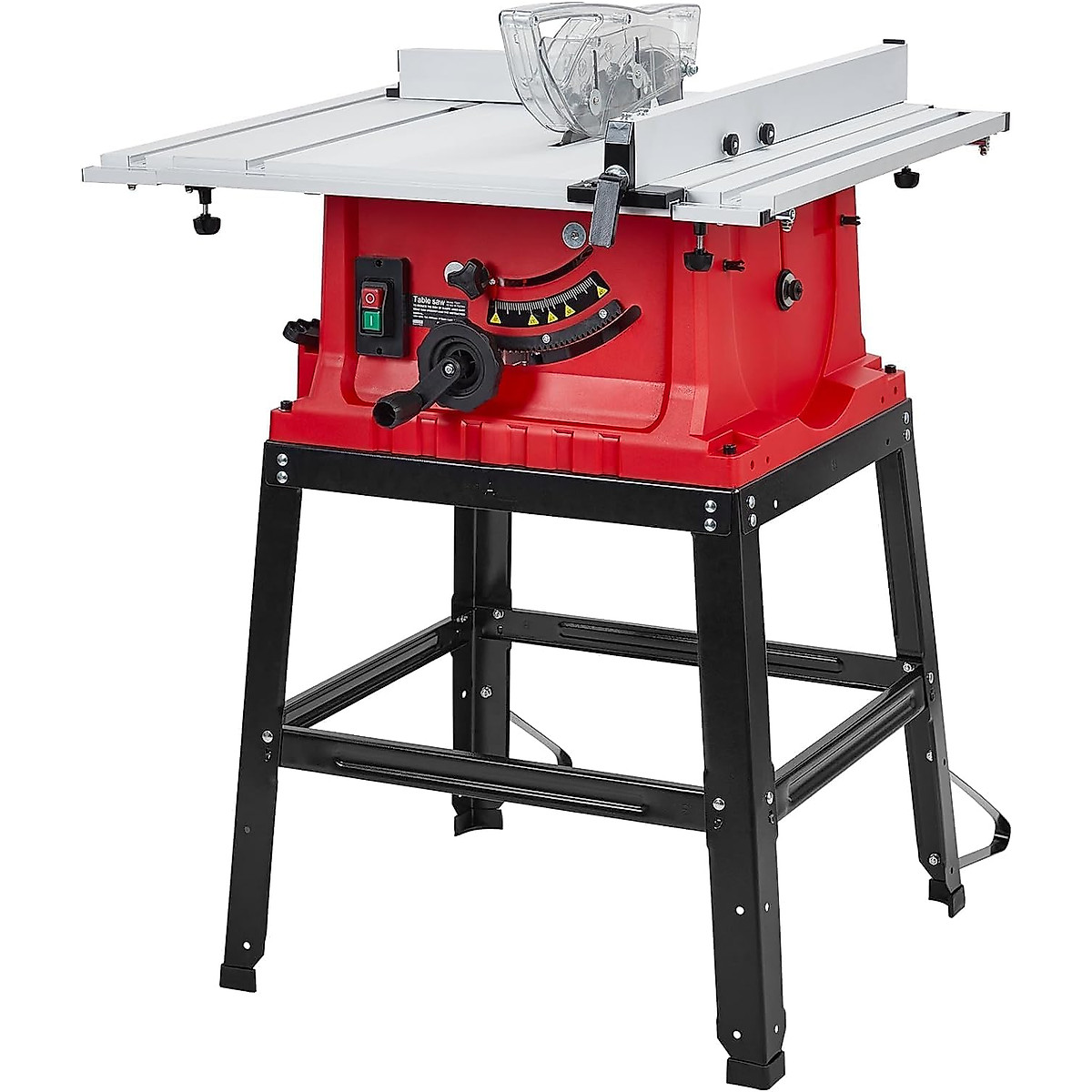 10 Inch Table Saw With Stand, 15A 5000RPM Portable Benchtop Table Saw, 90°Cross Cut & 0-45°Bevel Cut Portable Table Saw with Dust Collector for Diy Woodworking, Adjustable Blade Height, Red