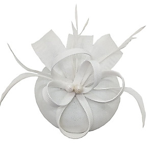 Coolwife Womens Fascinator Hat Sinamay Pillbox Flower Feather Tea Party Derby Wedding Headwear (A White)