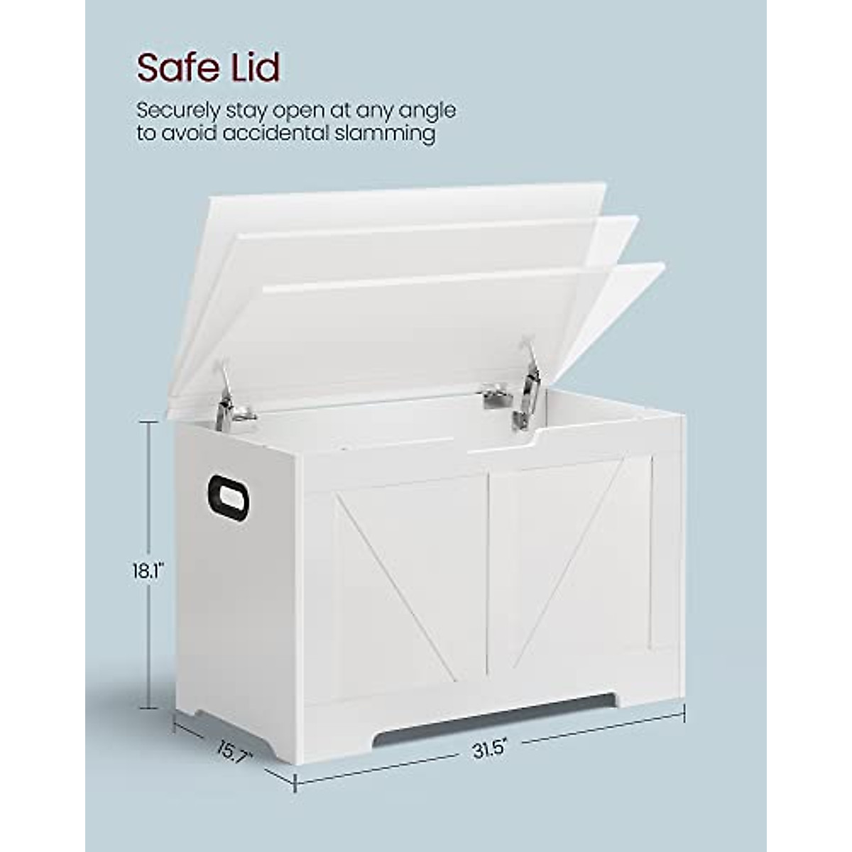 VASAGLE Storage Chest, Storage Trunk with 2 Safety Hinges, Storage Bench, Shoe Bench, Barn Style, 15.7 x 31.5 x 18.1 Inches, for Entryway, Bedroom, Living Room, White ULSB062T14