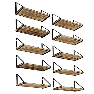 Wallniture Ponza Floating Shelves for Wall, 17"x8" Bookshelf for Large Books, Storage Shelves for Office, Hallway Living Room Decor, Set of 10, Burnt