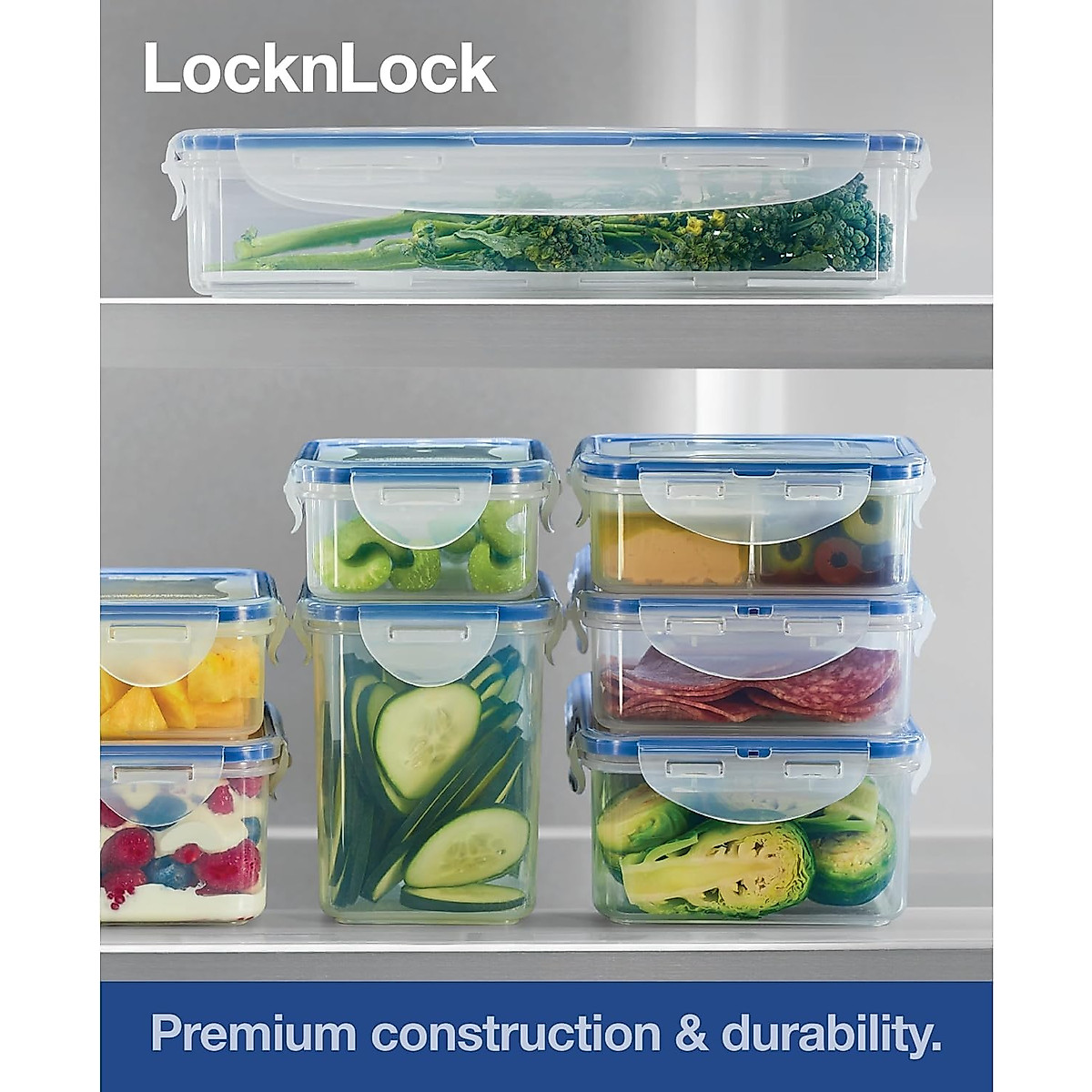 LocknLock Easy Essentials Food Storage lids/Airtight containers, BPA Free, Rectangle-54 oz-for Veggies, Clear