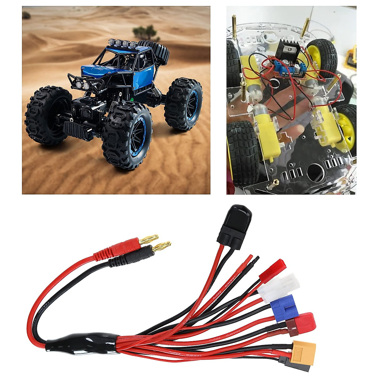 Micro Traders 8 in 1 Charger Adapter Connector Splitter Cable RC Battery Multi Charger to 4.0mm Banana Plug for TRX DIY Bare Wire JST T Plug XT60 EC3 FUTABA TA-Miya