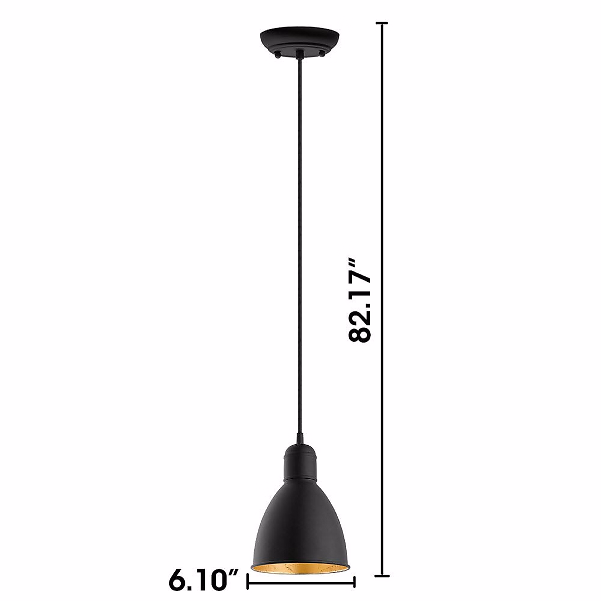EGLO Priddy 1-Light Mini Pendant Hanging Lighting Fixture with Steel Shade for Kitchen Island, Hallway, and Dining Room, 60W, 82 in, Black and Gold