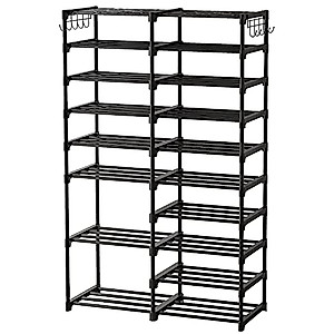 Tribesigns Shoe Rack Organizer, 36-44 Pairs Storage Shelf, 10 Tiers Stand, for Closet, Boot Organizer with 2 Hooks, Stackable Tower