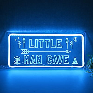 SYLHOME Little Man Cave LED Neon Light Sign Little Boy Nursery Room Wall Art Baby Toddler Kids Bedroom Living Room Hanging Decor Birthday Christmas Gifts 15.8"X7.5" USB Ice Blue