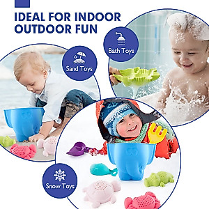 hahaland Beach Toys for Toddlers 1-3 - Sand Toys for Toddlers 1-3, Baby Bucket Rake Shovel Set, Bath Water Outdoor Toys for Toddlers 1-3 Boys Girls, Travel Toys for 1 Year Old Toddler Toys Age 1-2