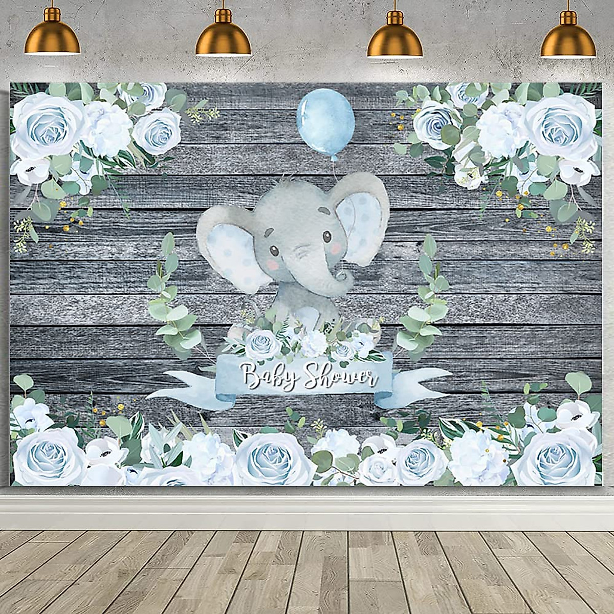 AIBIIN 7x5ft Baby Elephant Baby Shower Backdrop for Boy Rustic Wood Blue Floral Elephant Baby Shower Background Elephant Newborn It's a Boy Baby Shower Party Decorations Supplies Backdrop Banner