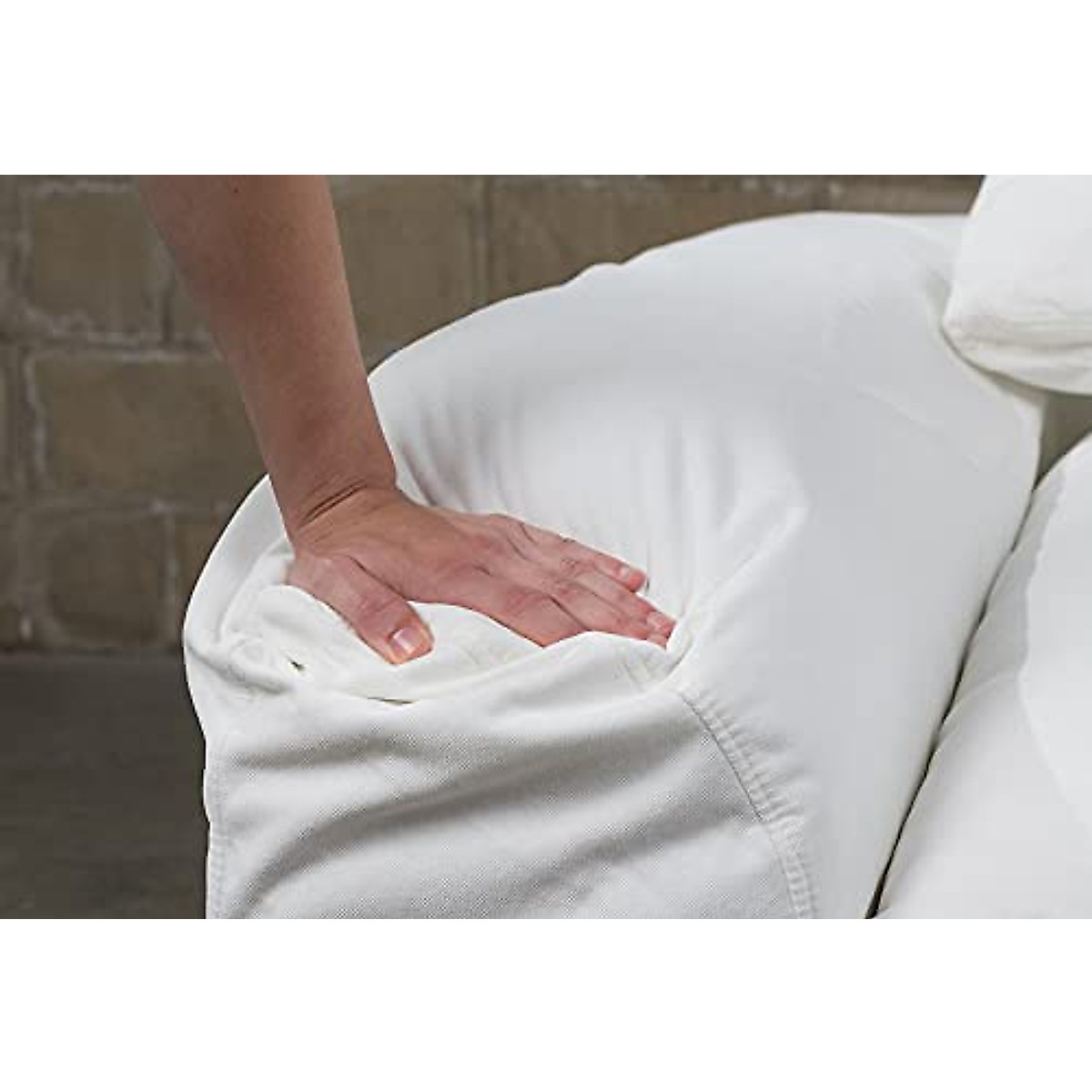 Sunset Trading Contemporary Puff Collection 5PC Performance Fabric Washable Water-Resistant Stain-Proof White Slipcovered Modular L-Shaped Sectional Sofa with Ottoman, Deep-Seat Down-Fill Couch