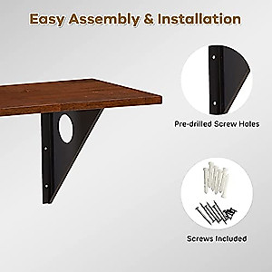 Tangkula 40" x 14" Wall-Mounted Table Desk, Floating Desk Wall Desk, Rubber Wood Wall Table w/Sturdy Steel Bracket, Spacious Tabletop, Multifunctional Table for Home, Kitchen, Office (Brown)