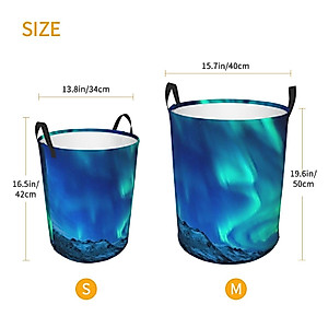 Northern Lights Oxford Cloth Polyester Cloth Circular Laundry Bucket Bedroom Living Room Special Car Trunk Tally Bucket Uv Full Screen Printed Laundry Bucket Dirty Clothes Bucket Circular Hammer
