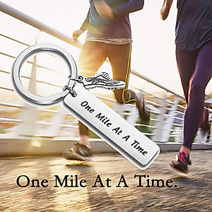 TGBJE Runners Gift Marathon Jewelry One Mile At A Time Keychain Stainless Steel Keychain with Running Shoe (Runner Keychain)