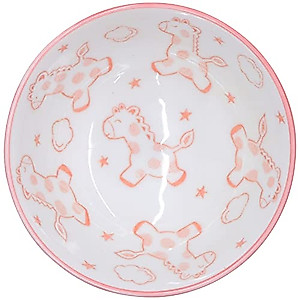 Mino Ware Rice Bowl Set, Kids Rice Bowls, 4.1 inch, Kawaii Cute Giraffe Design, Pink, Japanese Ceramic Bowls, 4.4 oz, Set of 2
