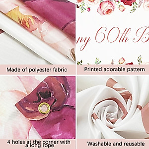 Vlipoeasn Elegant White Happy 60th Birthday Decorations for Women Rose Gold Flower Peony Photography Backdrop for 60th Birthday Party Surprise for Mother Cheers to 60 Years Old Birthday Party Supplies