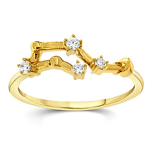 NATALIA DRAKE 1/10 Cttw Diamond Celestial Star Horoscope Gemini Astrology Zodiac Sign Ring for Women in Yellow Plated 925 Sterling Silver Size 6 Color H-I/Clarity I1-I2