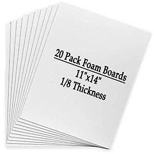 20 Pack Foam Board 11"x14" Foam Core Backing Board 1/8" Thick White Foam Boards for Projects Poster Foam Board Presentation Board for School, Crafts, Office & Art Projects