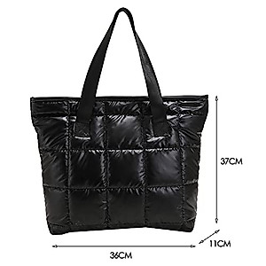 AZURAOKEY Puffer Tote Bag for Women, Women Nylon Shoulder Bag Design Space Padded Messenger Bag Solid Color Handbag