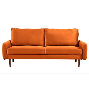 US Pride Furniture Kent Modern Velvet Sofa, Comfortable 3 Seater Couch for Living Rooms and Small Spaces, Ideal Studio Apartment Furniture with Sleek Design, Orange