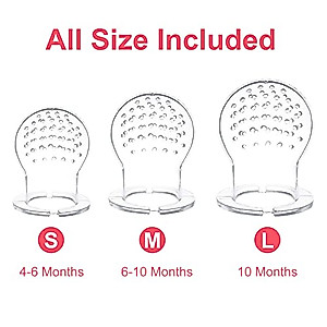 Food Feeder Baby Fruit Feeder Pacifier (3 Pcs) with 6 Different Sized Silicone Pacifiers 2 PCS Silicone Baby Food Dispensing Spoon 90ML with 2 Baby Spoons Pacifier Clip Infant Fruit Teething Toy-Pink