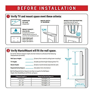 MantelMount MM340 Above Fireplace Pull Down TV Mount - with Patented auto-straightening, auto-stabilization, 2 Gas Pistons, Adjustable Motion Stops, Wire tabs & Safety Pull-Down Handles