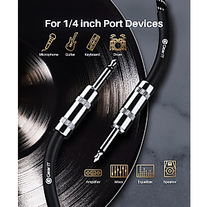 GearIT Audio Instrument Cable (25ft) 1/4 Inch to 1/4 inch Straight Male to Male for AMP Cord, Bass and Electric Guitar - Black/White